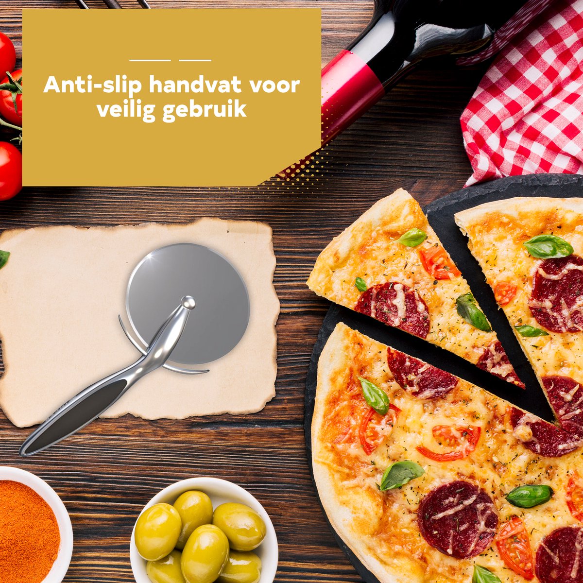 HI NATURE™ Pizzasnijder – Pizzames – Pizzaroller – Robuust & Scherp ...