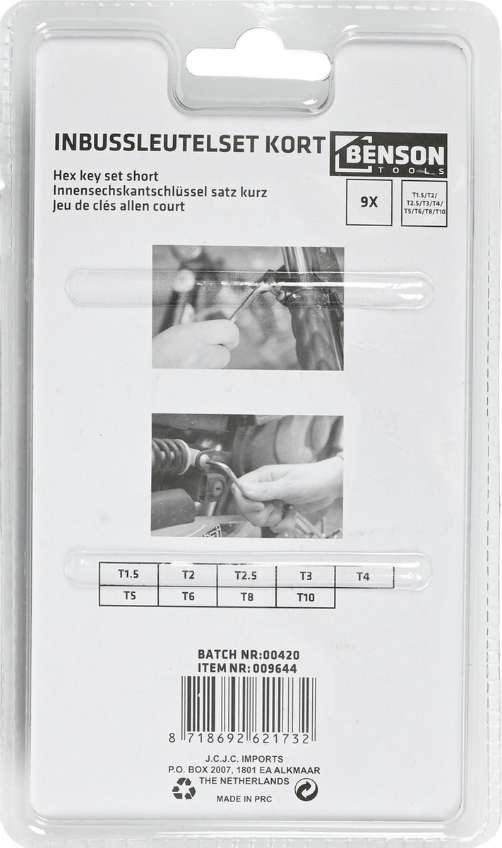 Benson Inbus Set - Inbussleutels - Kort - Professioneel - 9 delig | bol