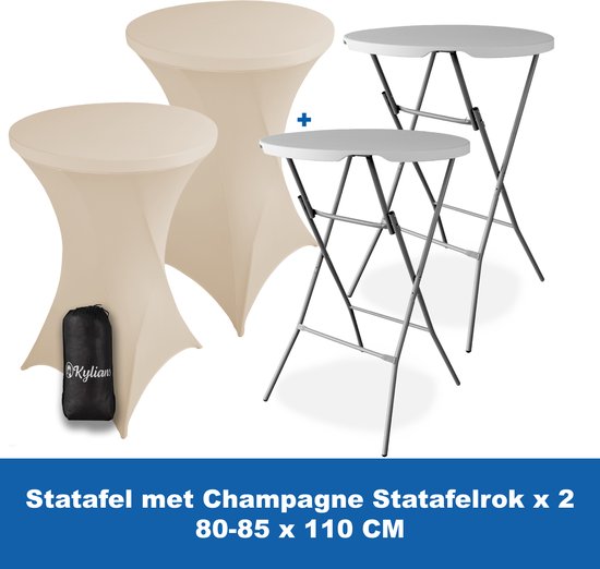 Statafel x 2 + Statafelrok Champagne x 2 - ∅ 80-85 x 110 cm – Statafels Inklapbaar –... | bol