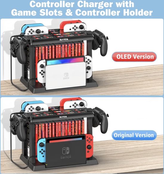 Nintendo Switch Controller Charger met Game slots en controller houder ...