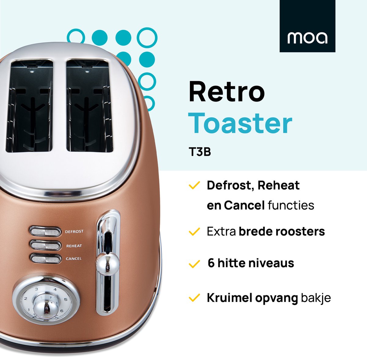 MOA Retro Broodrooster - 6 Warmteniveaus - 2 Extra Brede Sleuven - 850W ...
