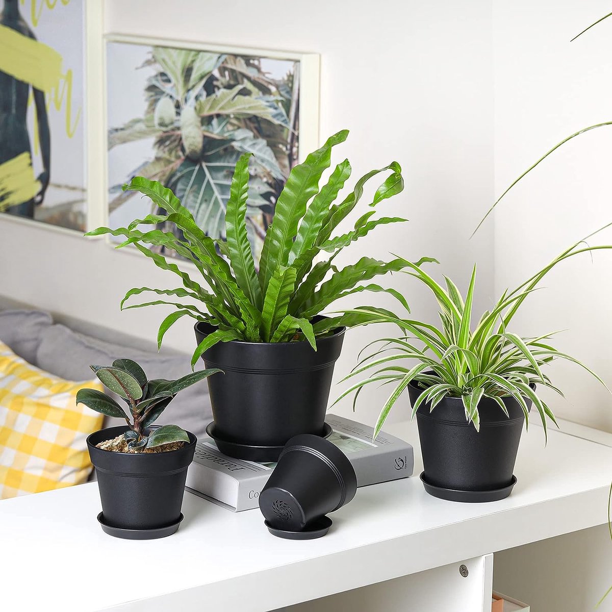 Kunststof bloempot met onderzetter, set van 6 kunststof bloempotten ...