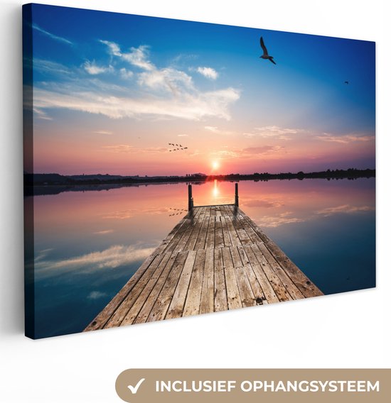 Canvas - Schilderij - Pier - Water - Zonsondergang - Horizon - Foto op canvas - Canvas... | bol