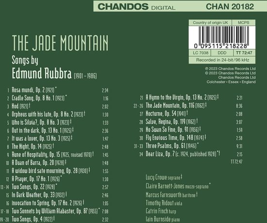 Lucy Crowe, Claire Barnett-Jones, Iain Burnside - The Jade Mountain, Songs By Edmund... | bol