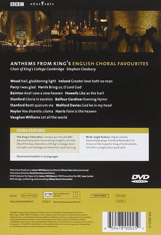 Choir Of King's College - Anthems From King's (DVD), Choir Of King'S ...