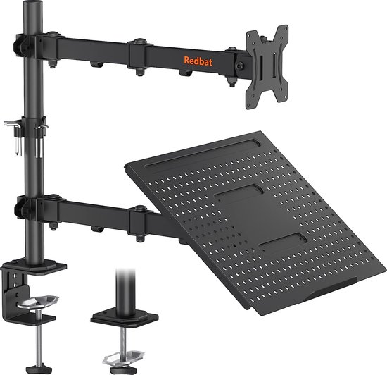 Monitorarm met laptopvak, dual screens, volledig instelbaar voor 13 tot ...