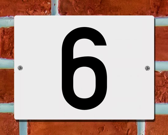 Huisnummerbord Wit - Nummer 6 - 15 x 12 cm - incl. bevestiging ...