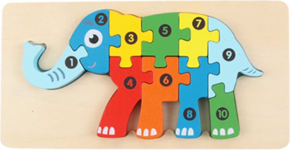 Houten Montessori Puzzel - Olifant - 3D Cartoon Puzzel - Educatief ...