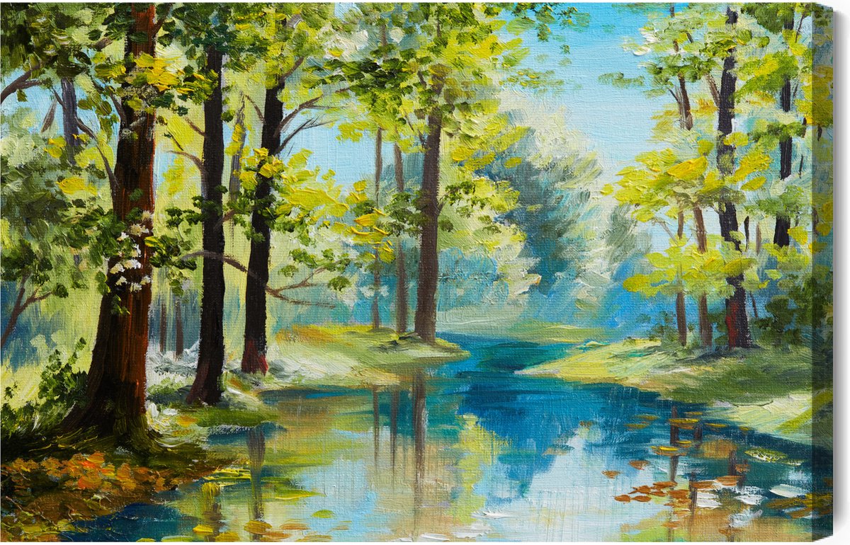 Schilderijkoning - Canvas Schilderij Het Boslandschap Is Geschilderd - 120 x 80 cm | bol.com