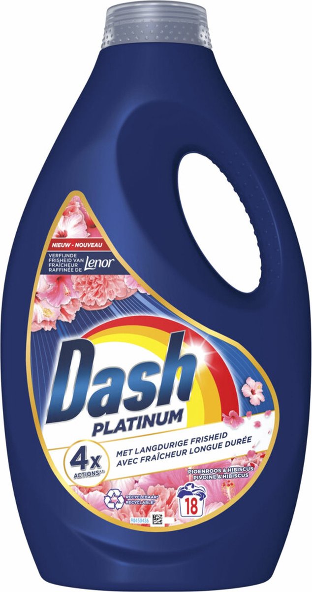 Dash Vloeibaar Wasmiddel Platinum Pioenroos en Hibiscus 18 Wasbeurten ...