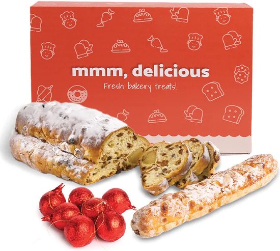 Kerststol amandelspijs (500 gram), banketstaaf en chocolade kerstballen ...