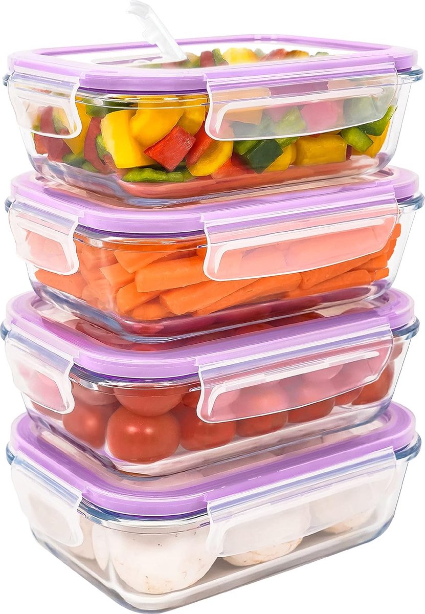 Set de 4 récipients alimentaires en verre 600 ml. Trou hermétique et ...