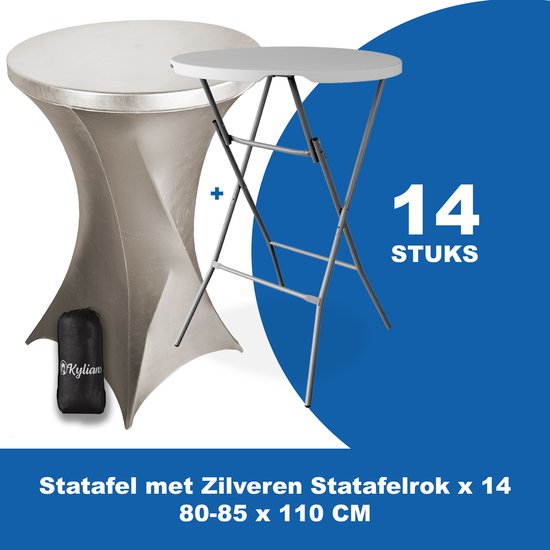 Statafel x 14 + Statafelrok Zilver x 14 - ∅ 80-85 x 110 cm – Statafels Inklapbaar –... | bol