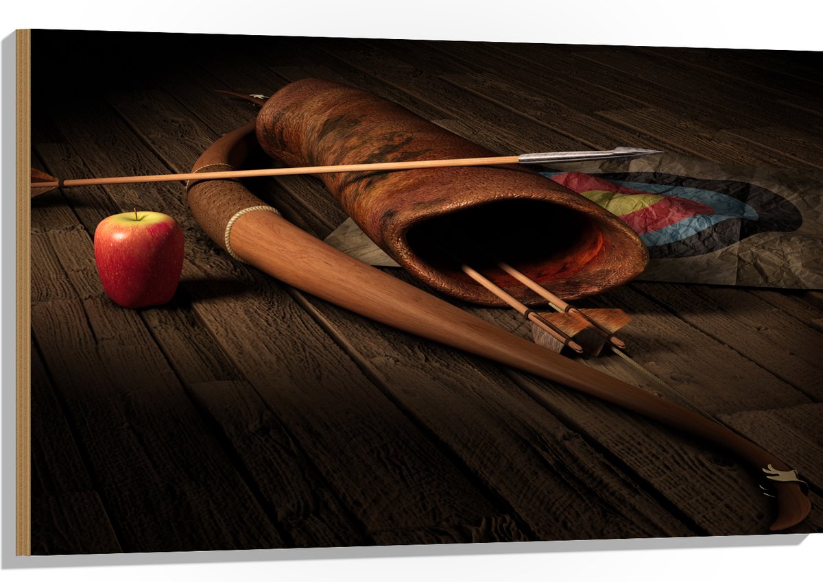 Hout - Pijl - Boog - Schieten - Appel - 105x70 cm - 9 mm dik - Foto op ...