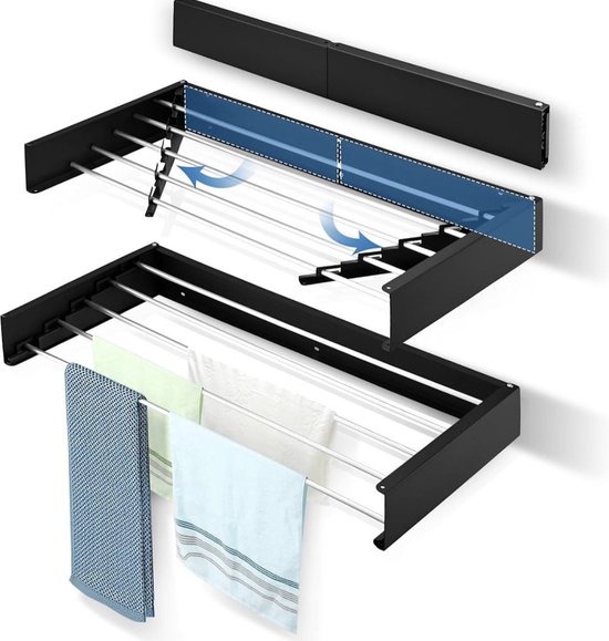 Zylix Wanddroogrek Zwart 80 cm - Inklapbaar - Incl. Boormal - Wasrek ...