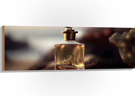 Hout - Flesje - Parfum - Bloemetjes - 120x40 cm - 9 mm dik - Foto op ...