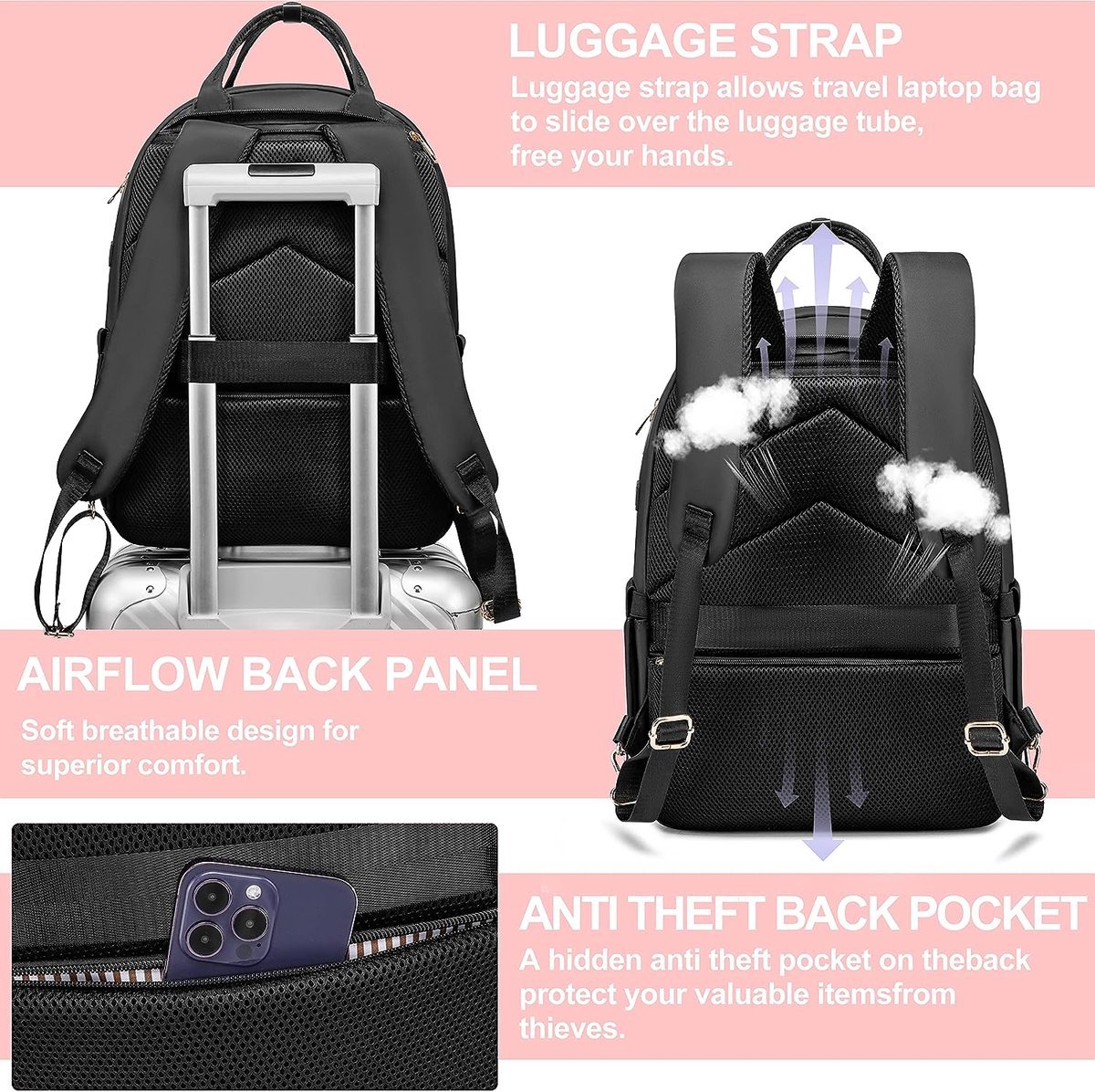 Cafele Reis Laptop Rugzak - Rugzak met usb poort - Rugtas Dames - Grote ...