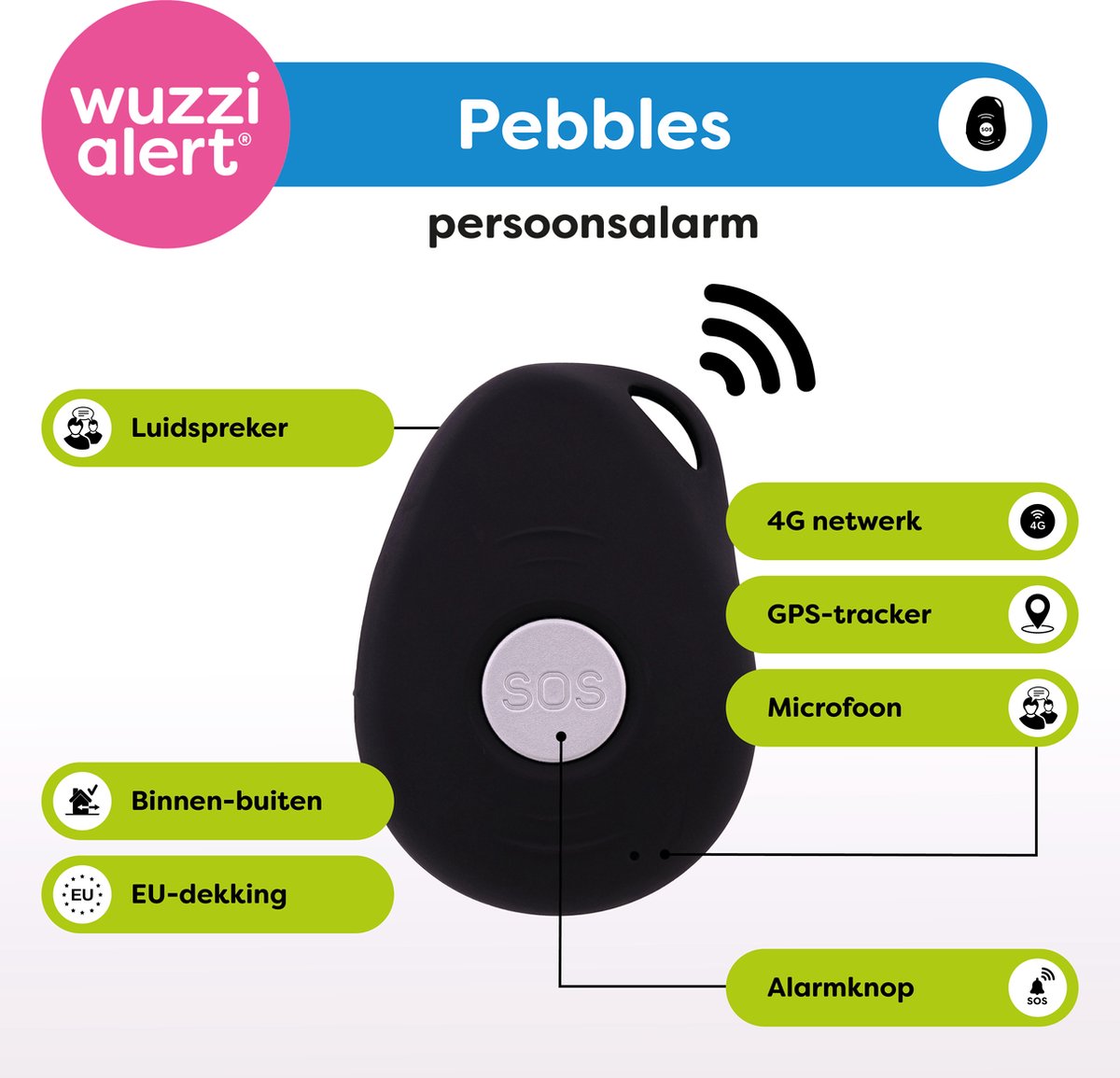 Wuzzi Alert persoonsalarm - Pebbles zwart - Senioren alarm | bol