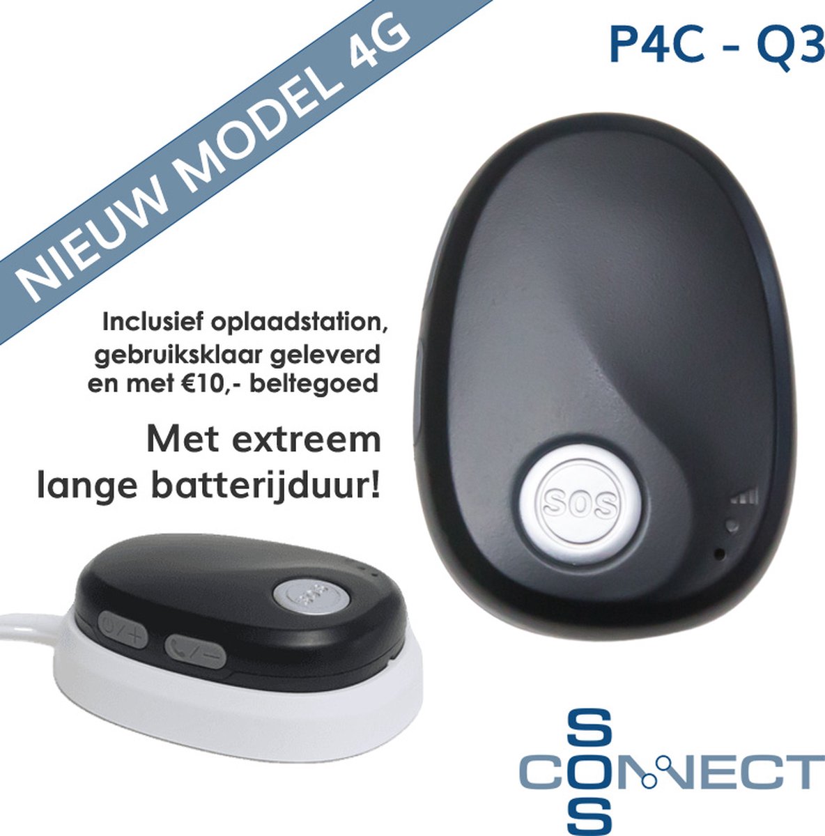 Alarmknop 4G-ZWART voor ouderen zonder abonnement inclusief ...