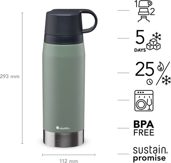 Aladdin - Thermavac Twin Cup Bottle 1100 ml Sage Green | bol