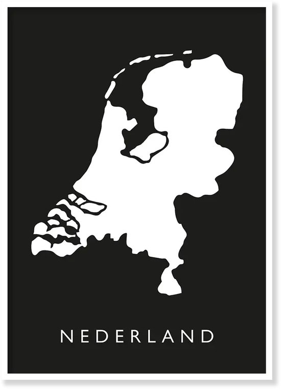 Nederland Poster - Landkaart - Plattegrond - Minimalistisch - zwart wit ...