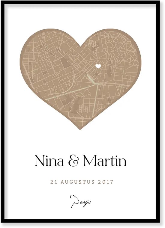 Gepersonaliseerde Stadsposter Vintage Hart | Citymap | Stadskaart ...