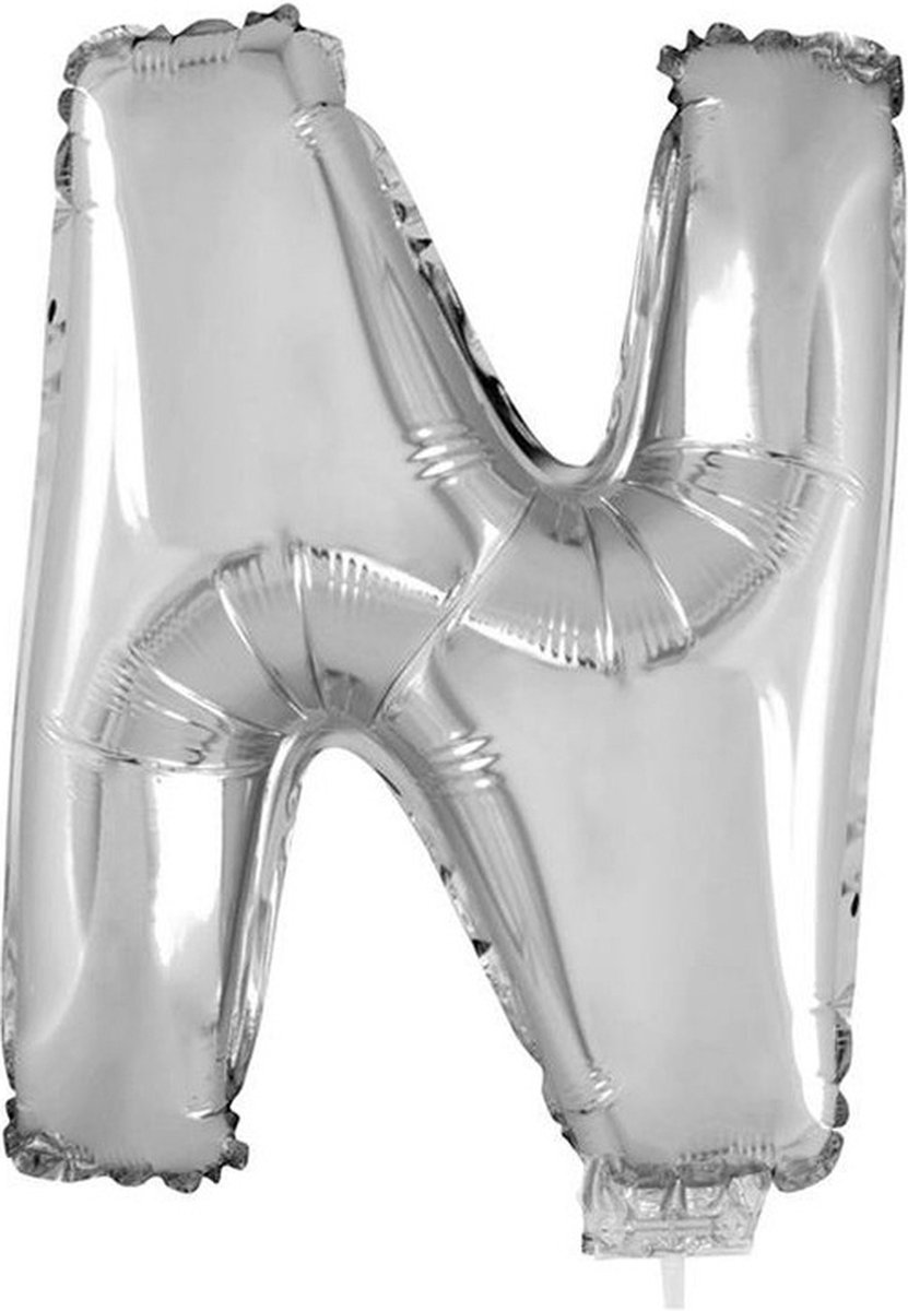 Zilveren opblaas letter ballon N op stokje 41 cm | bol.com