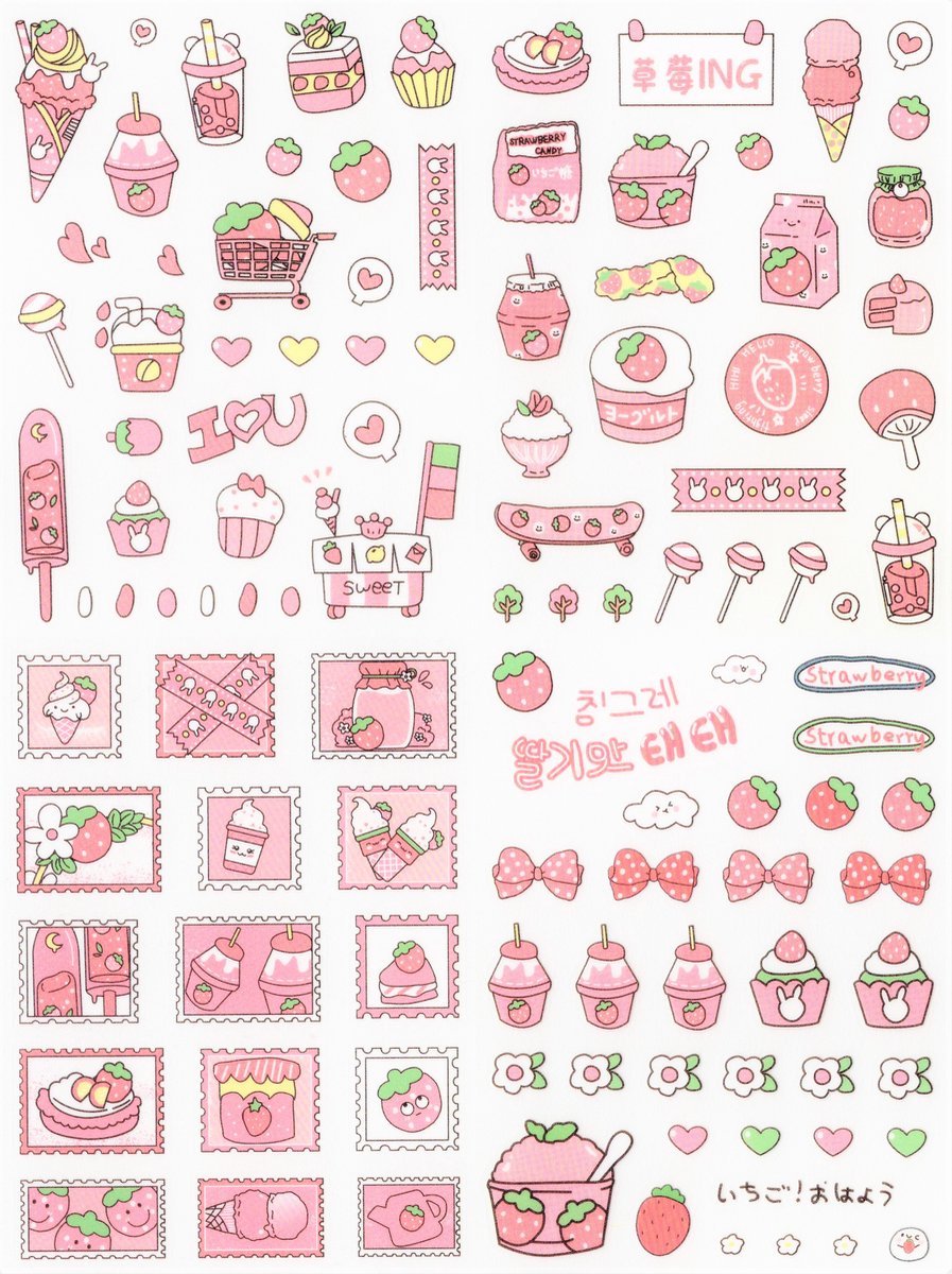 Ainy Kawaii Stickers Aardbei - set van 4 stickervellen om je ...