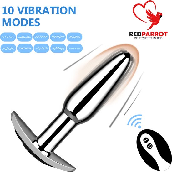 Anale Long plug vibrator - Buttplug vibrerend - RVS - 10 vibratiestanden - Remote... | bol