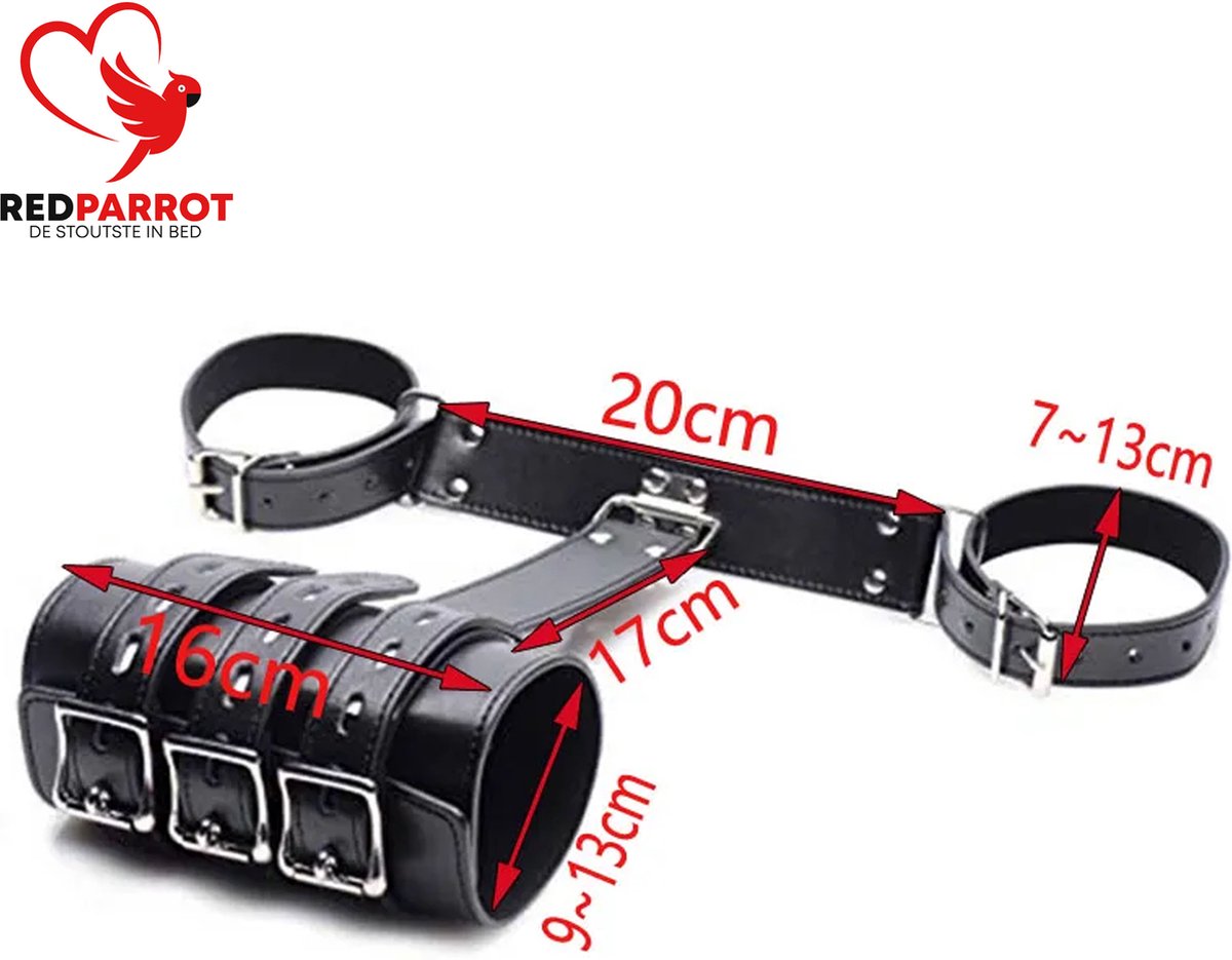 Lederen bondage handboeien - BDSM - Handen op de rug - Gespen dwangbuis ...