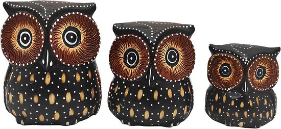 Set van 3 decoratieve uilen van hout - uil decoratie - uilen figuren ...