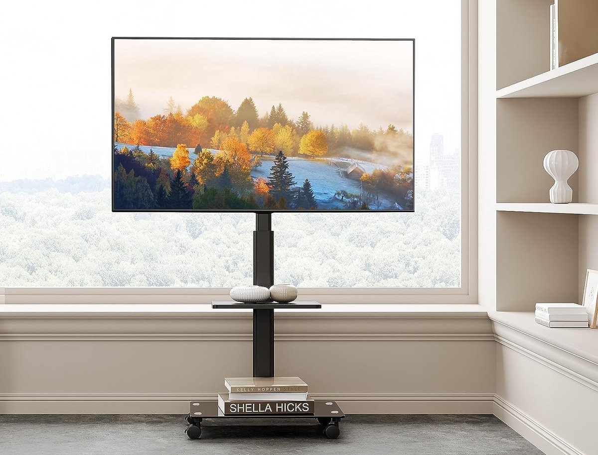 Support TV mobile avec étagère et base Vetro pour 32-60 pouces, Chariot ...