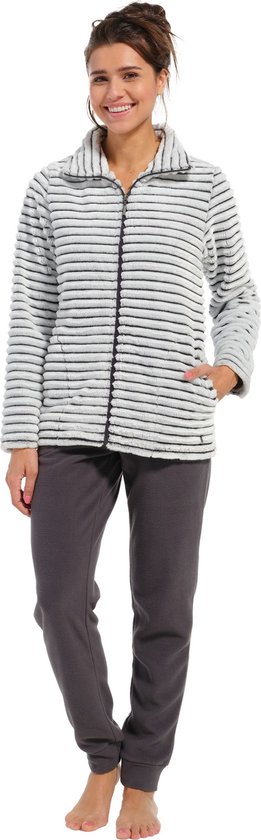 Rebelle dames huispak fleece | MAAT 40 | Schaduwstreep | grijs | bol