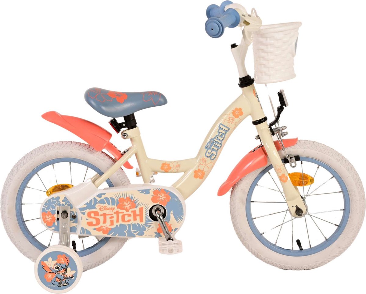 Disney Stitch Kinderfiets - Meisjes - 14 inch - Crème Koraal Blauw | bol