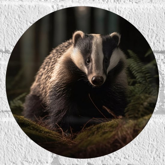 Muursticker Cirkel - Stinkdier Lopend over Mos in het Bos - 20x20 cm ...