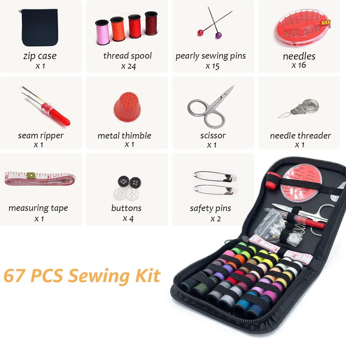 Naaiset met 67-delige naai-accessoires, 24 spoelen draad inbegrepen ...