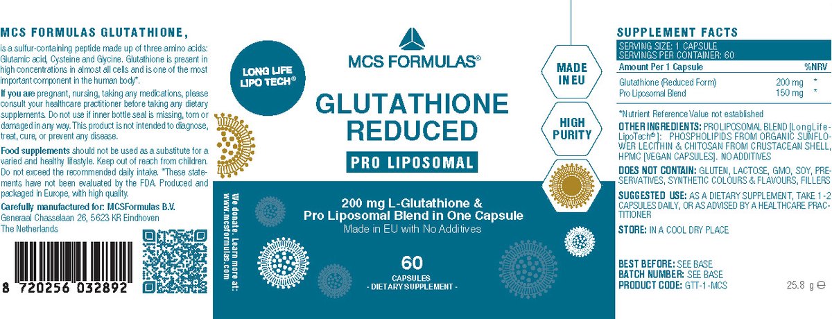 MCS Formulas Glutathione Pro Liposomal - 200mg - Capsules - 60 stuks | bol