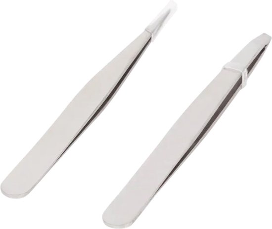 set 2x pincet - rvs - epileerpincet en splinterpincet - spits en schuin ...