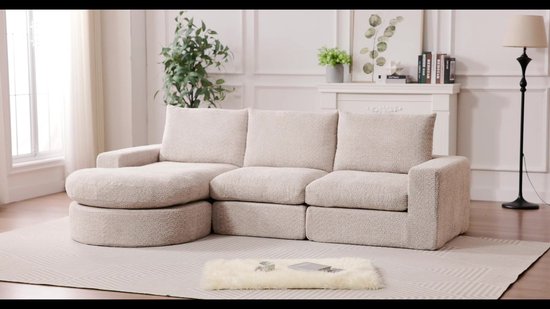 Chenille Bank L Vorm Bank Bankje Modulair 3 Zits Beige Zonder Frame ...