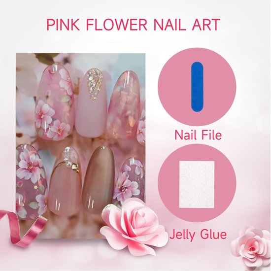 Allecto - Kersenbloesem Kunstnagels - Medium Almond Franse Tips met ...