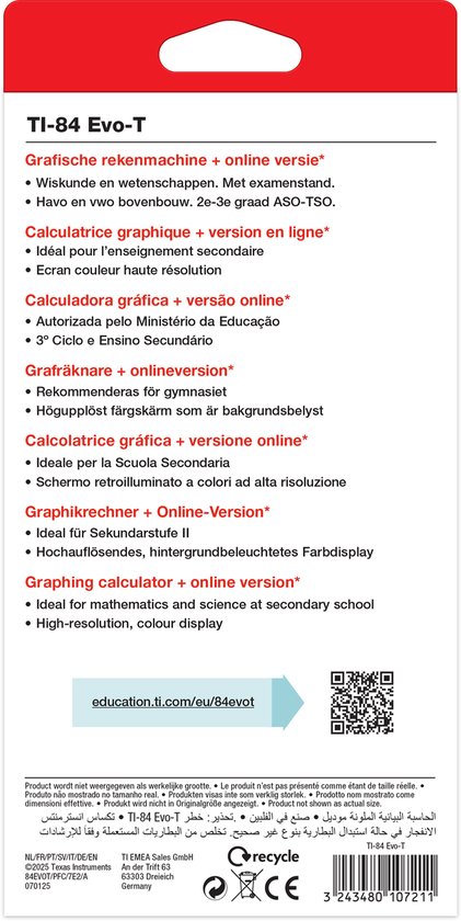 Texas Instruments - TI-84 Evo-T - Grafische Rekenmachine - Examenstand ...