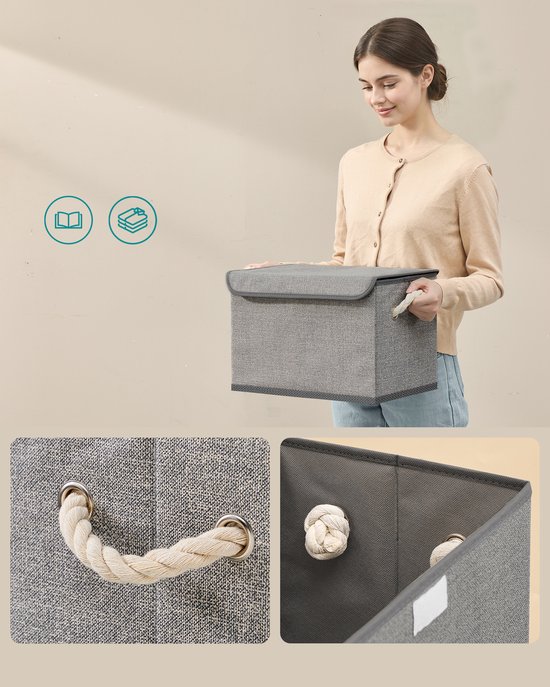 SONGMICS RFB013G02 - Opbergdozen Set van 3 - Stoffen Dozen met Deksel ...