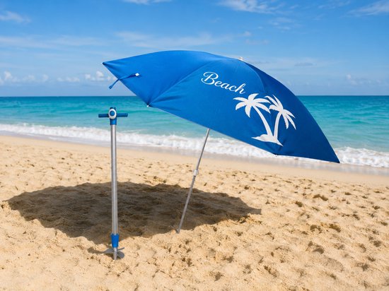 Pincho - GROTE LUXE STRANDPARASOL 220 cm - Blauw - Zandboor - Draagzak ...