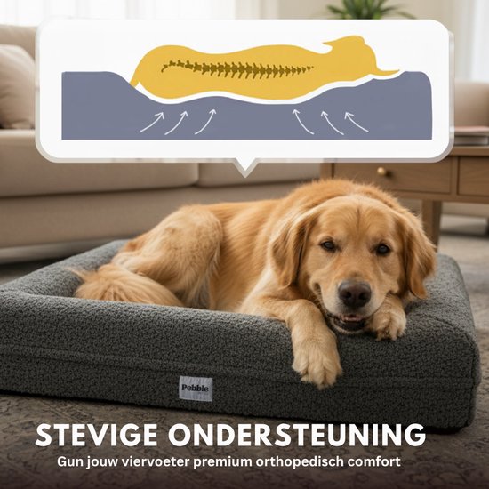 Pebble Orthopedische hondenmand - 71 x 58 cm - Hondenbed - Teddy Grijs ...