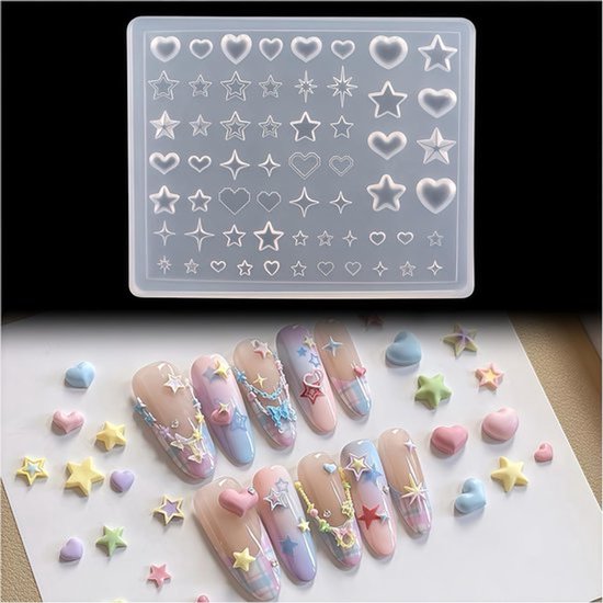 Siliconen Gietvormen voor 3D Gel Nagelkunst - Hart en Sterren Design ...