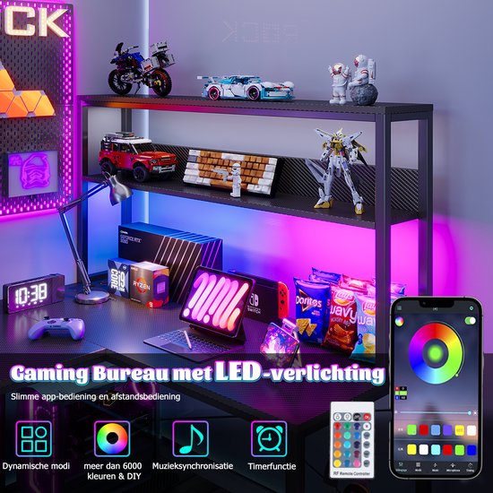 Gaming Bureau met LED Verlichting - 148x100x148 cm - L-Vormig ...