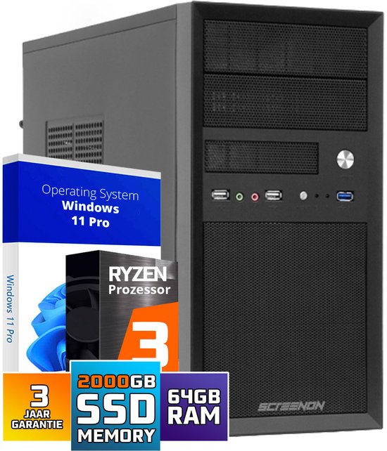 Office Computer - Ryzen 3 - 2048GB SSD - 64GB RAM - GTX 1650 - WX32353 - Windows 11 -... | bol