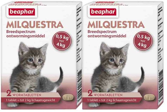 2x Beaphar Milquestra Ontworming Tabletten Kat 0,5 - 4 kg (ook kitten ...