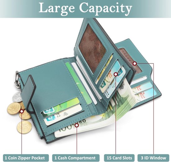 Dames Portemonnee - Kleine PU-leer Portemonnee met 16 Kaartvakken en ...