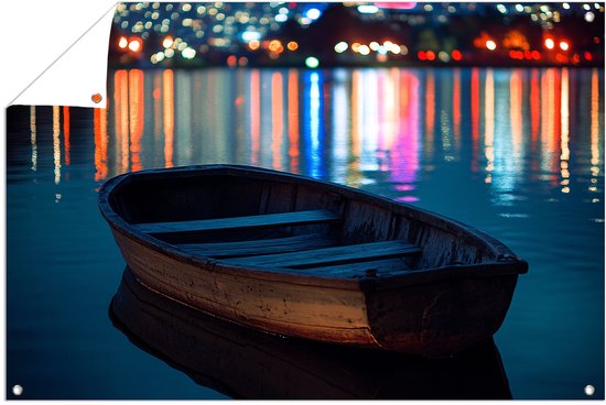 Oude roeiboot op stil water - Boot buitenposter - Tuinmuurdecoratie ...